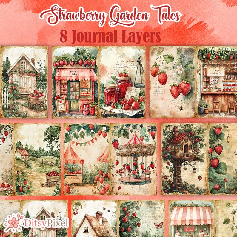Strawberry Garden Tales - Printable Strawberries Junk Journal Kit ...