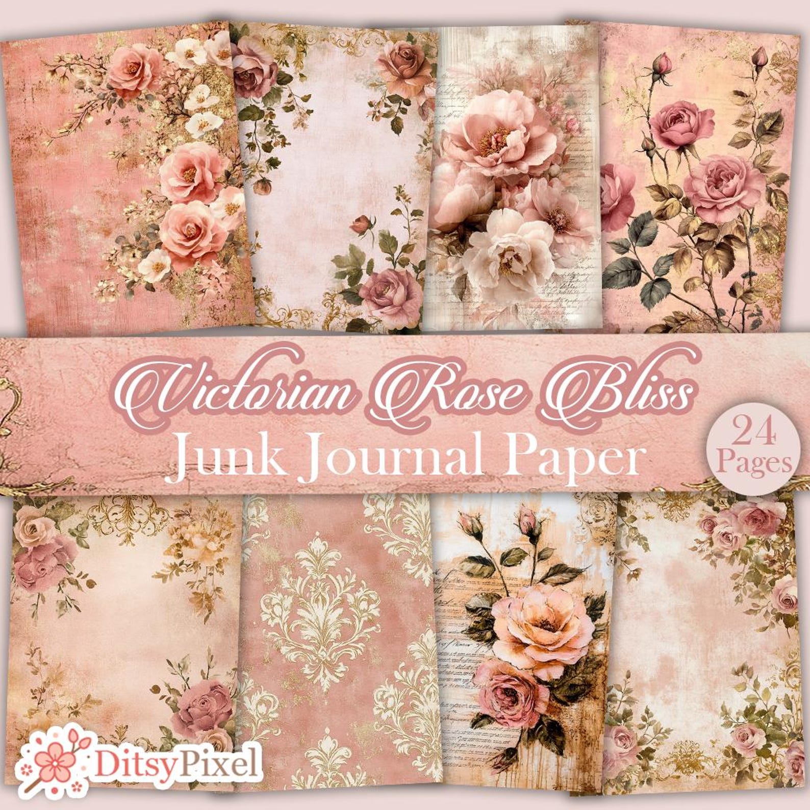 Victorian Rose Bliss | 24 Printable Junk Journal Filler Papers, Vintage ...
