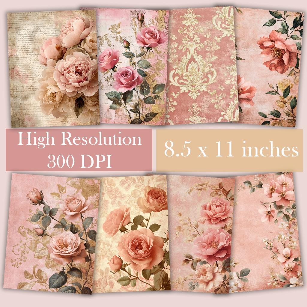 Victorian Rose Bliss | 24 Printable Junk Journal Filler Papers, Vintage ...
