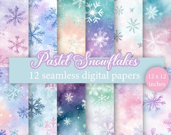 Pastel Snowflakes - 12 Seamless Digital Paper Pack, Snowflakes Winter ...