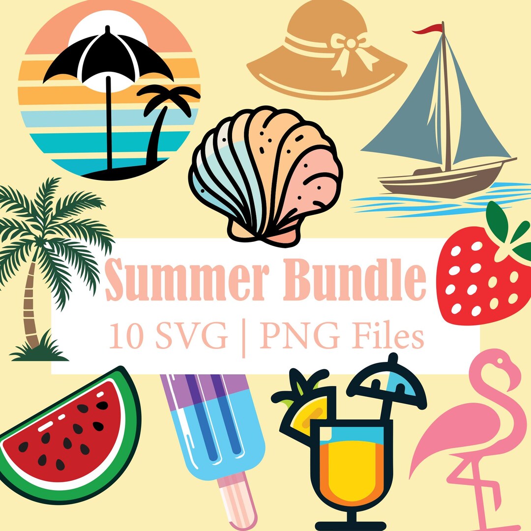 Summer Bundle SVG 10 Beach Summery Svgs Silhouette Cricut Laser Cut ...