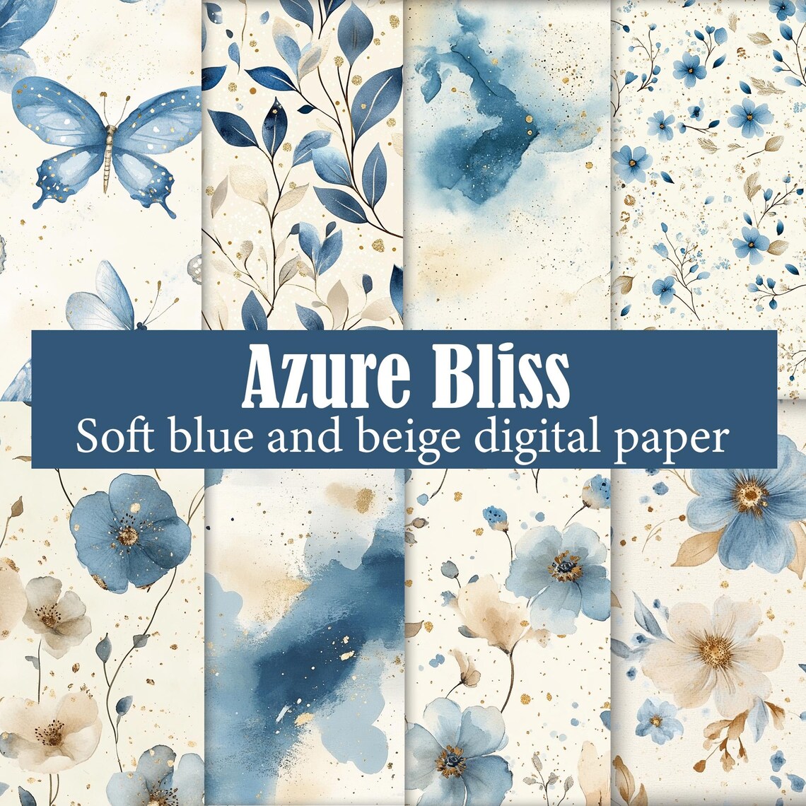 Azure Bliss - A Seamless Digital Paper Pack, 12 Repeating Patterns in ...