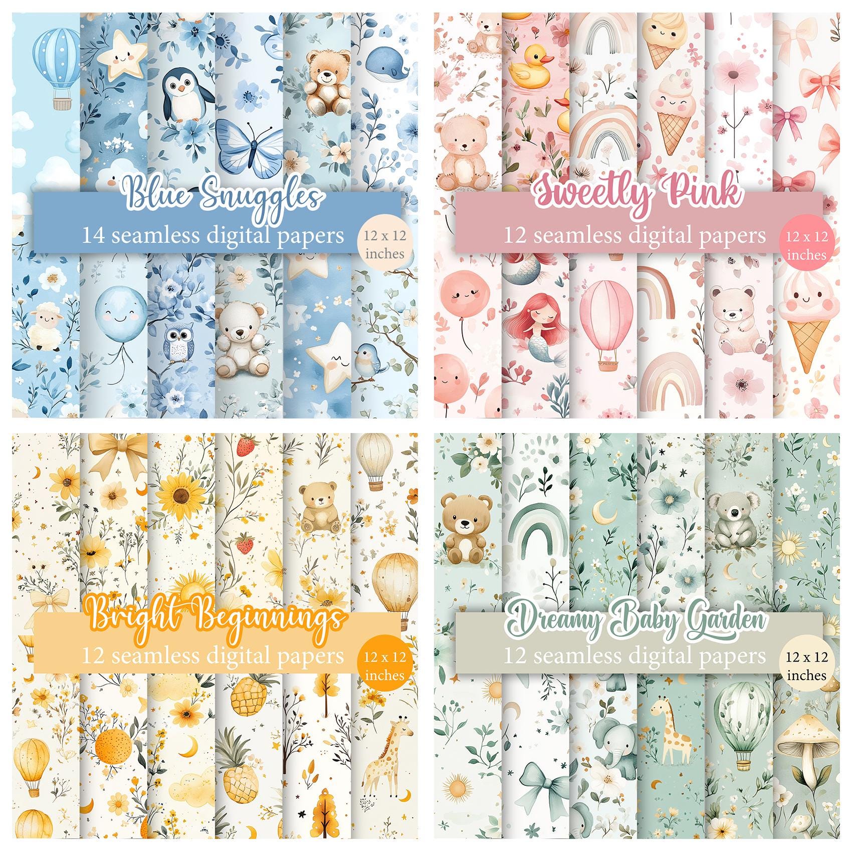 Baby Mega Bundle - 164 Seamless Digital Papers, Baby & Nursery ...