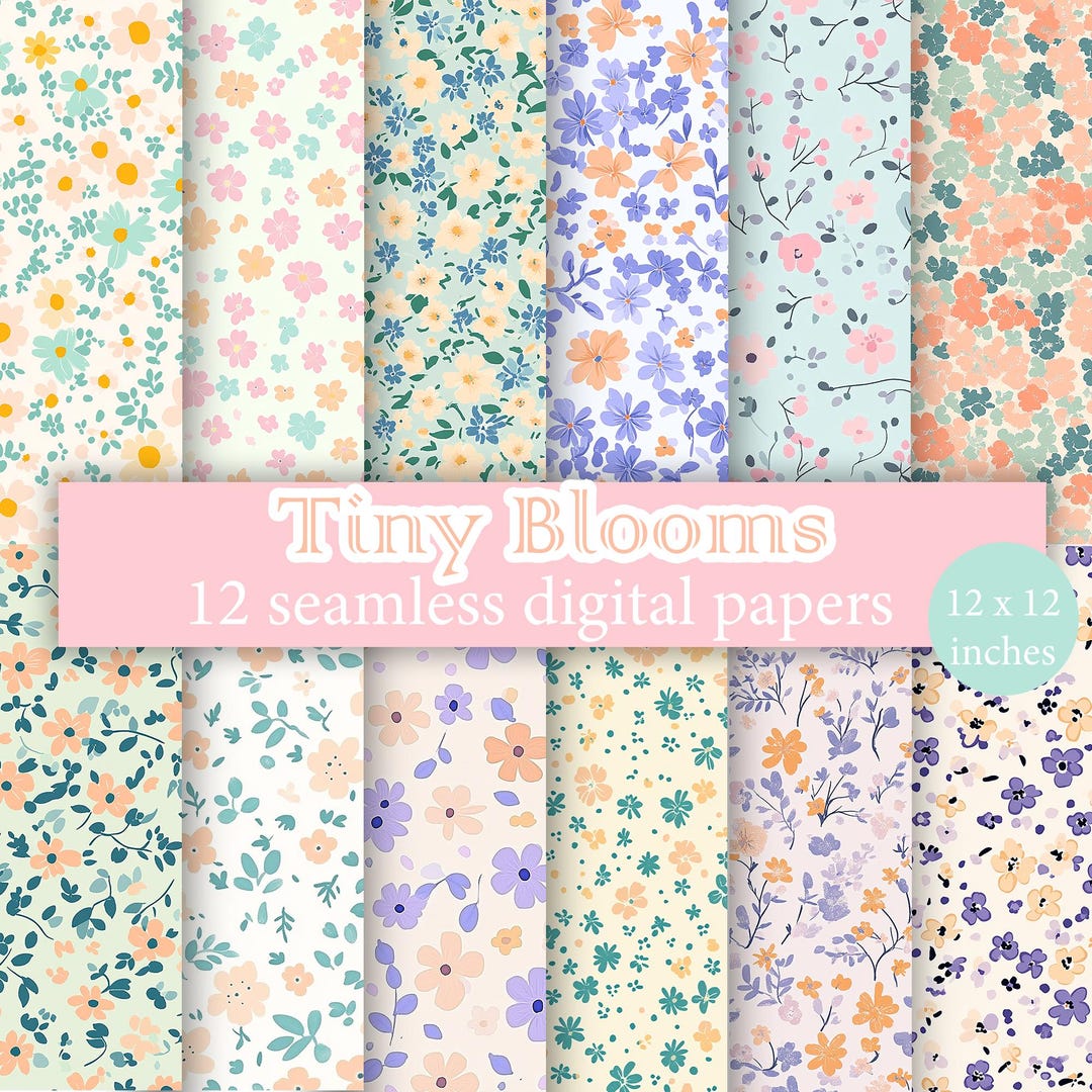 Tiny Blooms - 12 Seamless Digital Paper Pack, Ditsy Floral, Colourful ...