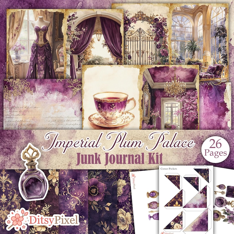 Imperial Plum Palace - Printable Vintage Purple Lavish Palace Junk ...