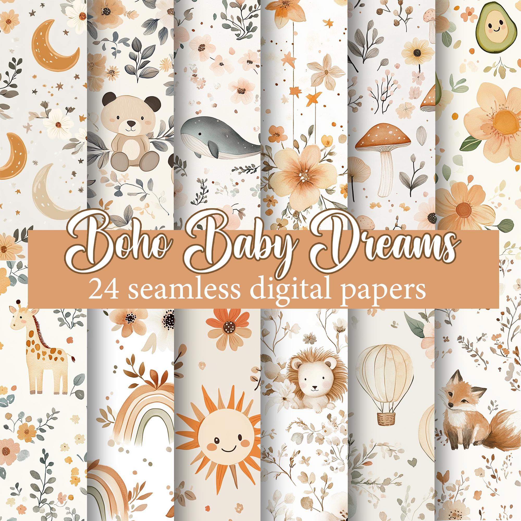 Boho Baby Dreams - 24 Seamless Digital Paper Pack, Watercolour Neutral ...