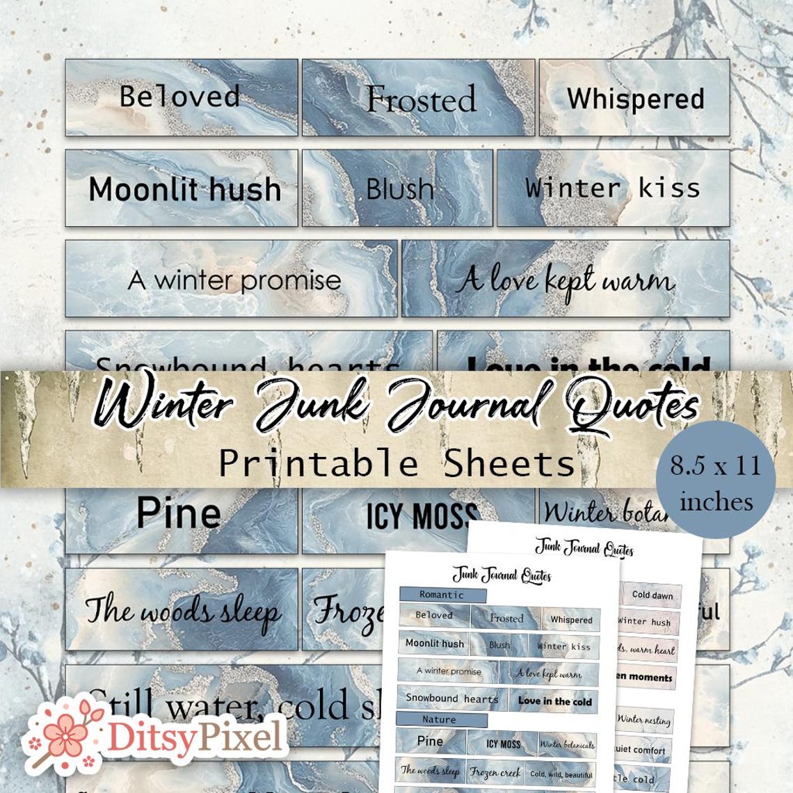 Winter Junk Journal Quotes | Printable Pages of Romantic & Nature Word ...