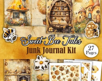 Sweet Bee Tales - Printable Bees Junk Journal Kit, Ephemera, Yellow ...
