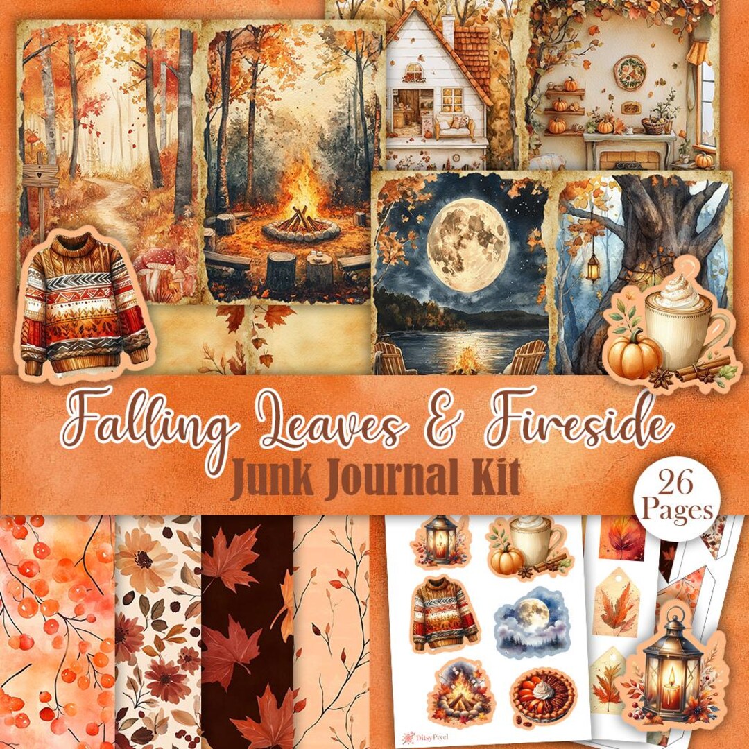 Falling Leaves & Fireside - Printable Autumn Junk Journal Kit, Ephemera ...