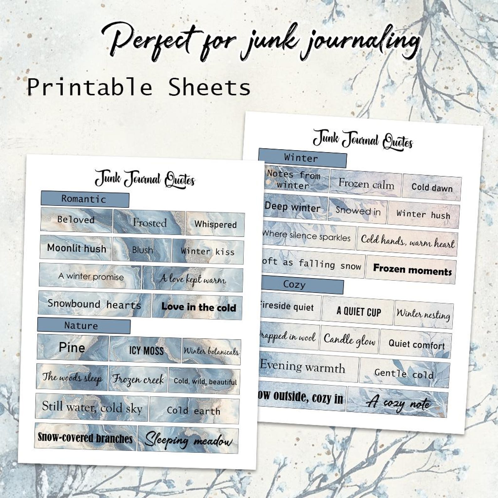 Winter Junk Journal Quotes | Printable Pages of Romantic & Nature Word ...