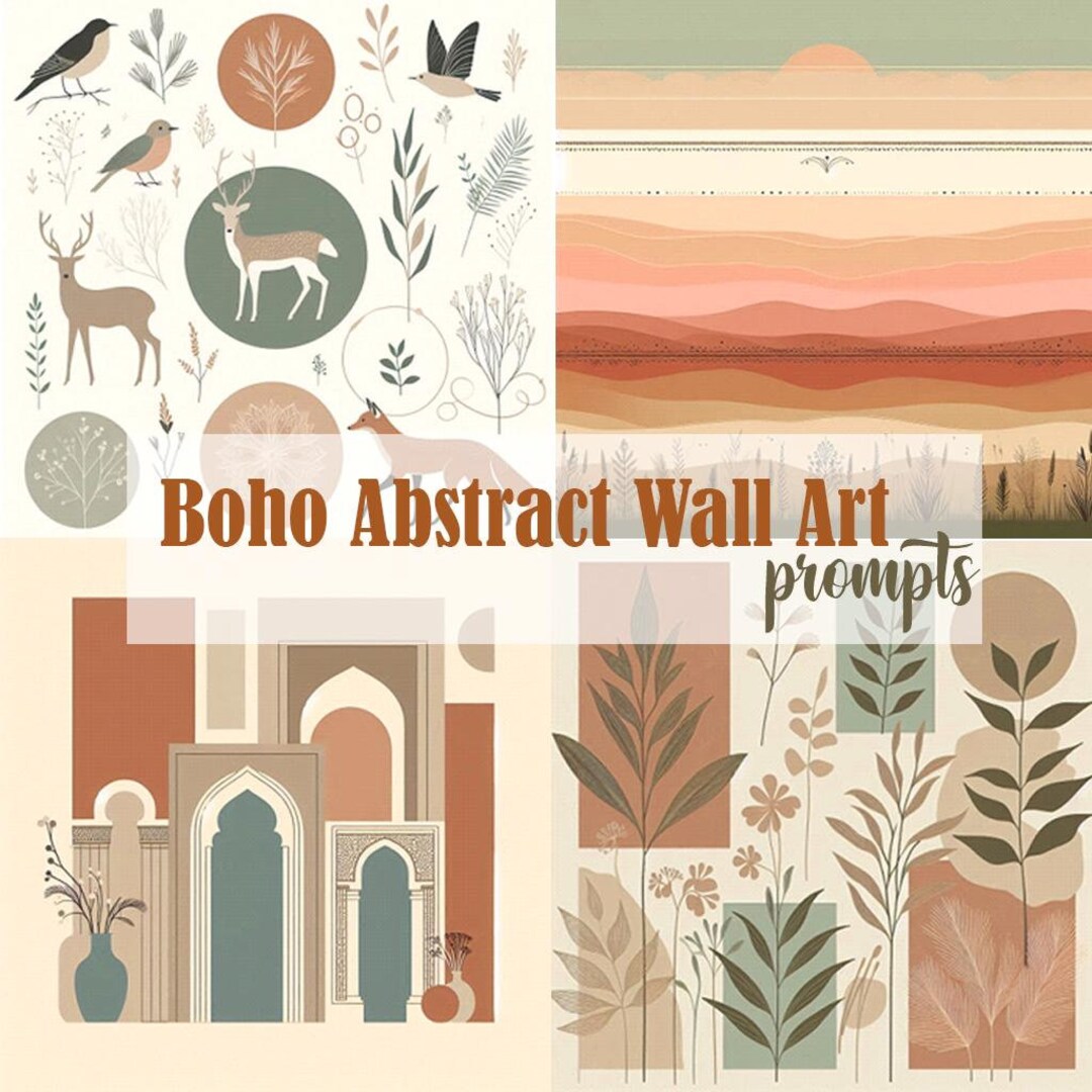 30 Boho Wall Art Prompts, Midjourney DALL-E 3, Neutral Colours ...
