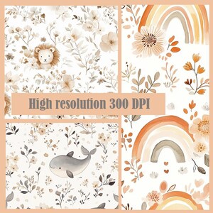 Boho Baby Dreams - 24 Seamless Digital Paper Pack, Watercolour Neutral ...