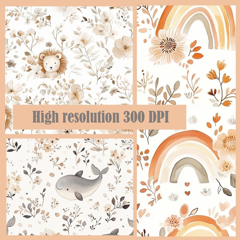 Boho Baby Dreams - 24 Seamless Digital Paper Pack, Watercolour Neutral ...