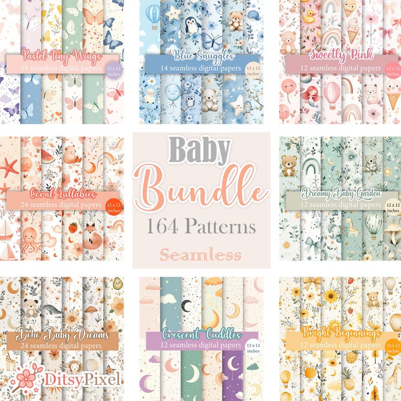 Baby Mega Bundle - 164 Seamless Digital Papers, Baby & Nursery ...