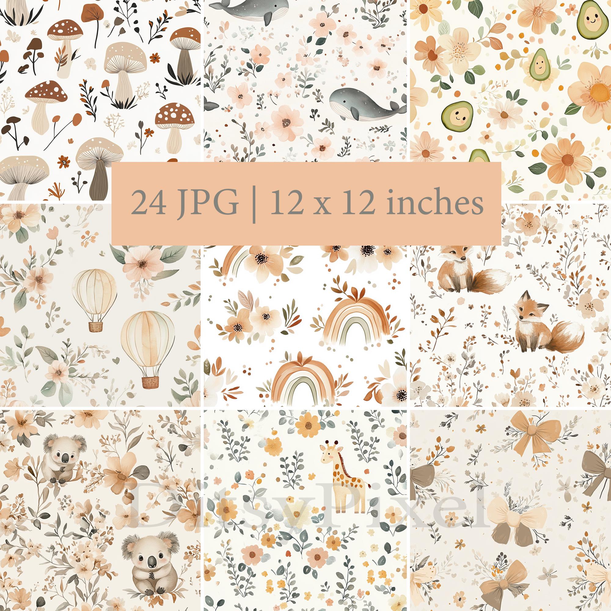Boho Baby Dreams - 24 Seamless Digital Paper Pack, Watercolour Neutral ...
