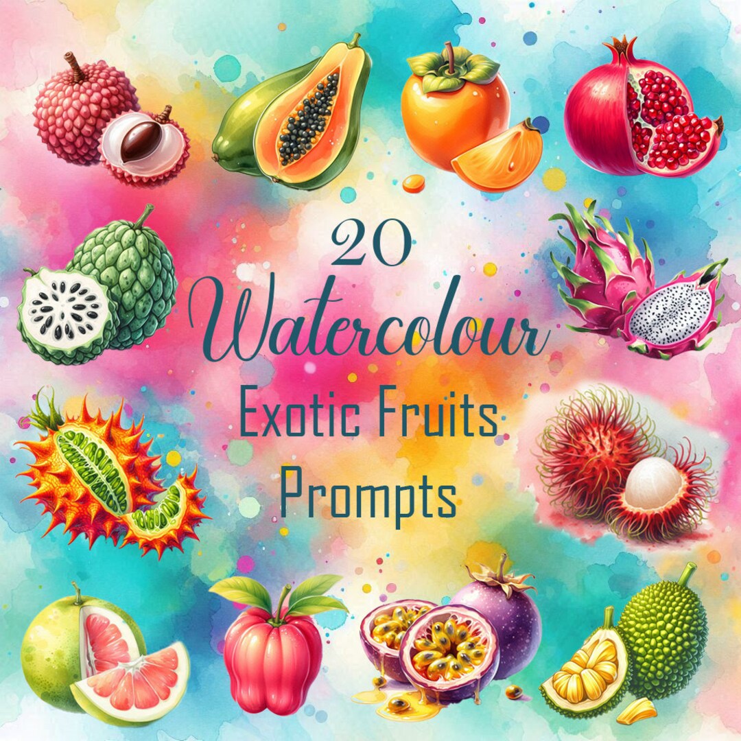 Exotic Fruits Watercolour Style Clip Art Prompts for DALL-E 3 ...