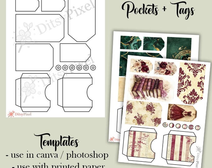 Junk Journal Pocket Templates | Square Pockets + Tags Templates | Craft ...