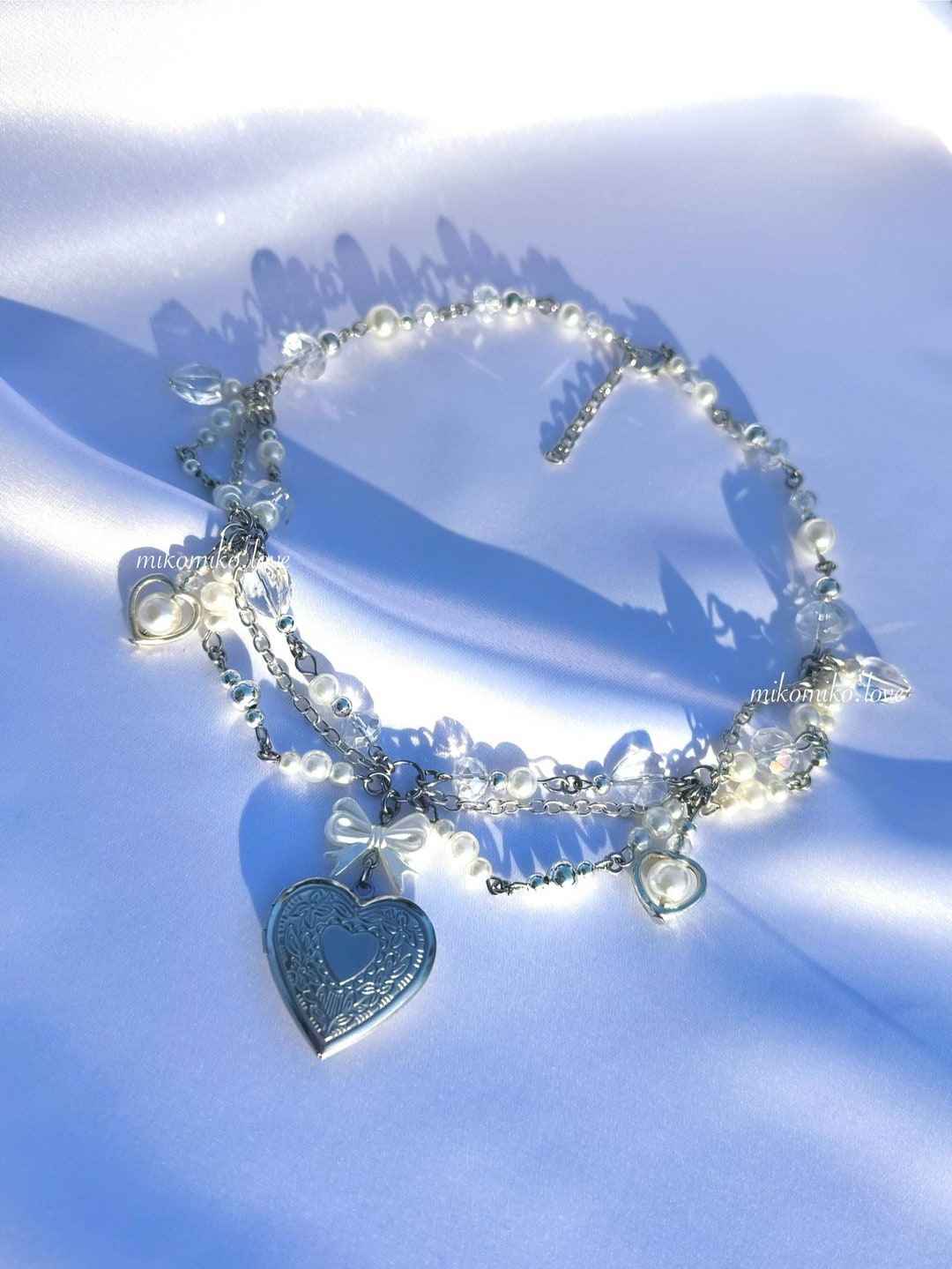 Beaded Heart Locket Necklace, Coquette Locket Necklace, Gifts for Her ...