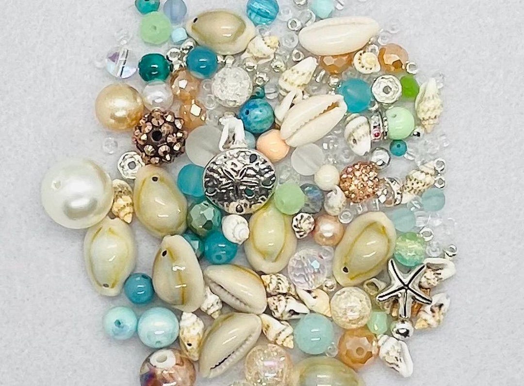 Seashell Bead Soup | Turquoise, Beige, Silver Sand Dollar Beads for DIY ...