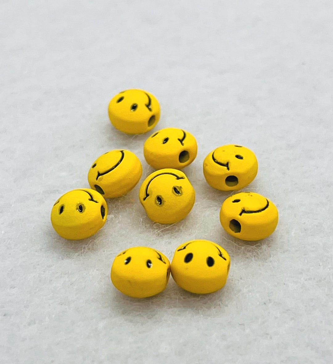 Retro Yellow Smiley Face Beads Set of 9 Jewelry Making Craft Supplies ...