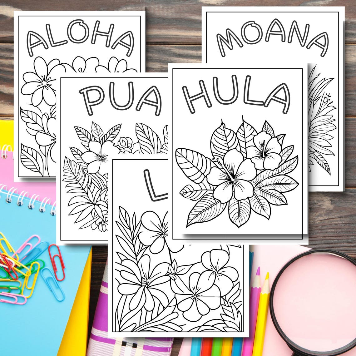 Luau Flower Coloring Pages: Hawaiian Party Activity (digital Download ...