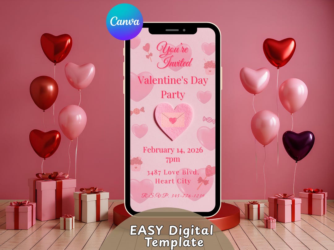 Valentine's Day Party Invitation Template: Editable Canva Download - Etsy