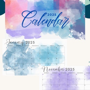 2025 Watercolor Minimalist Calendar - Etsy