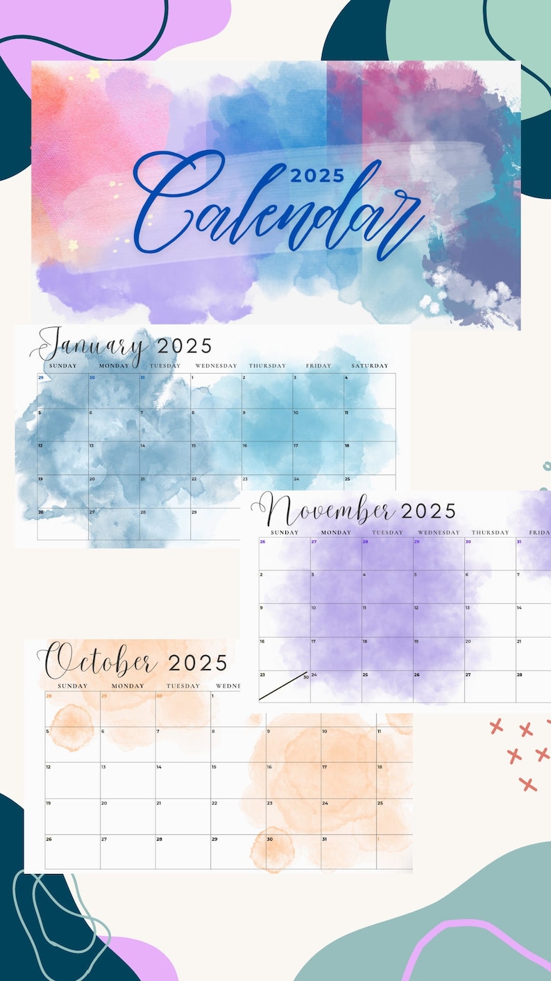 2025 Watercolor Minimalist Calendar - Etsy