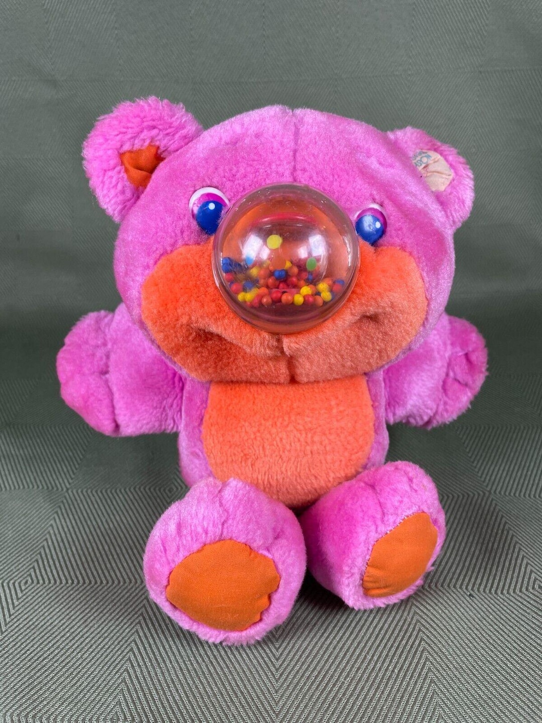 Vintage 1987 Playskool 'nosy Bear' Plush Toy - Pink & Orange - Squeeze ...