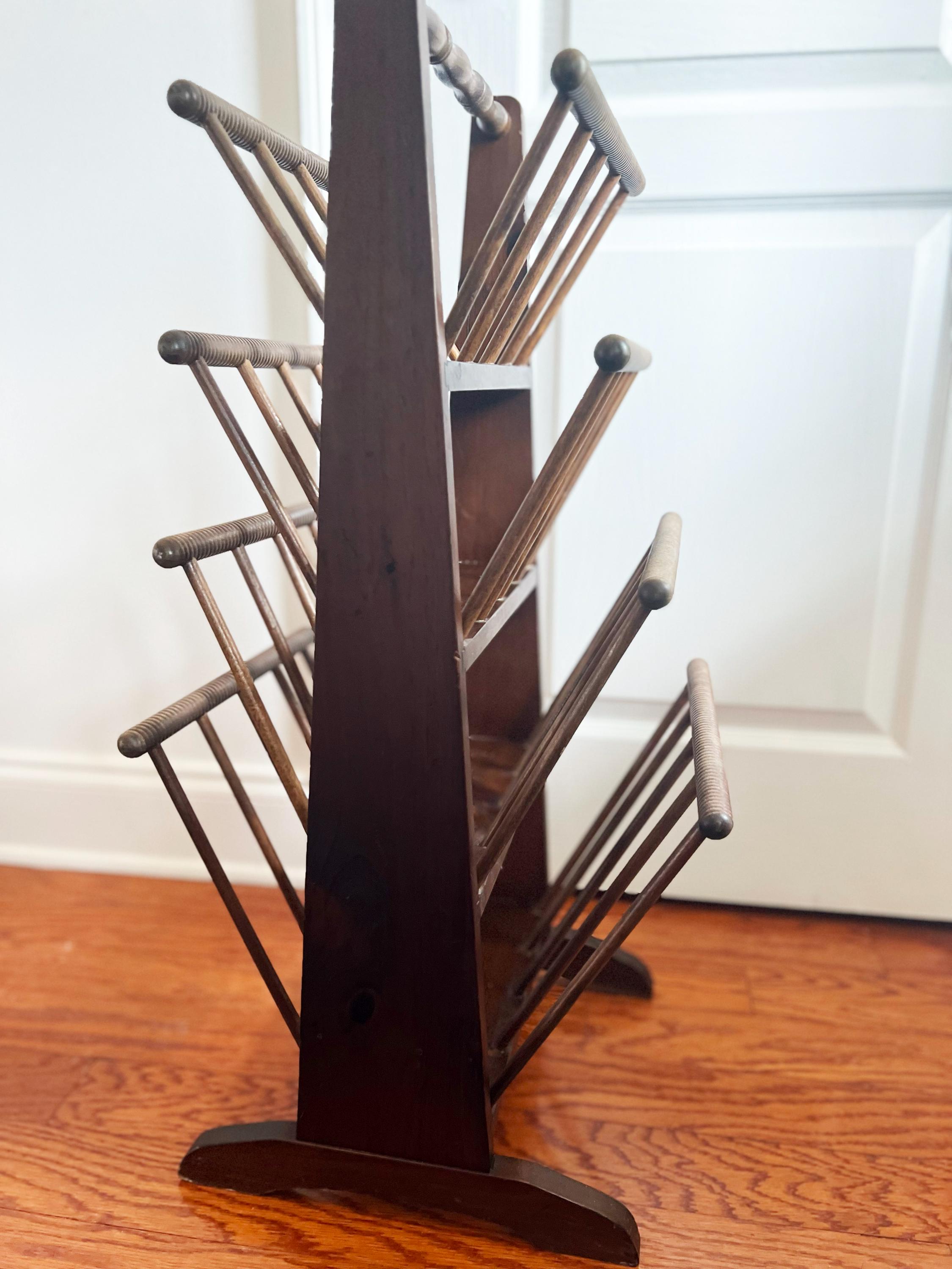 Mid Century Wood Magazine Rack Multi Tier, Turned Spindles Double Sided ...