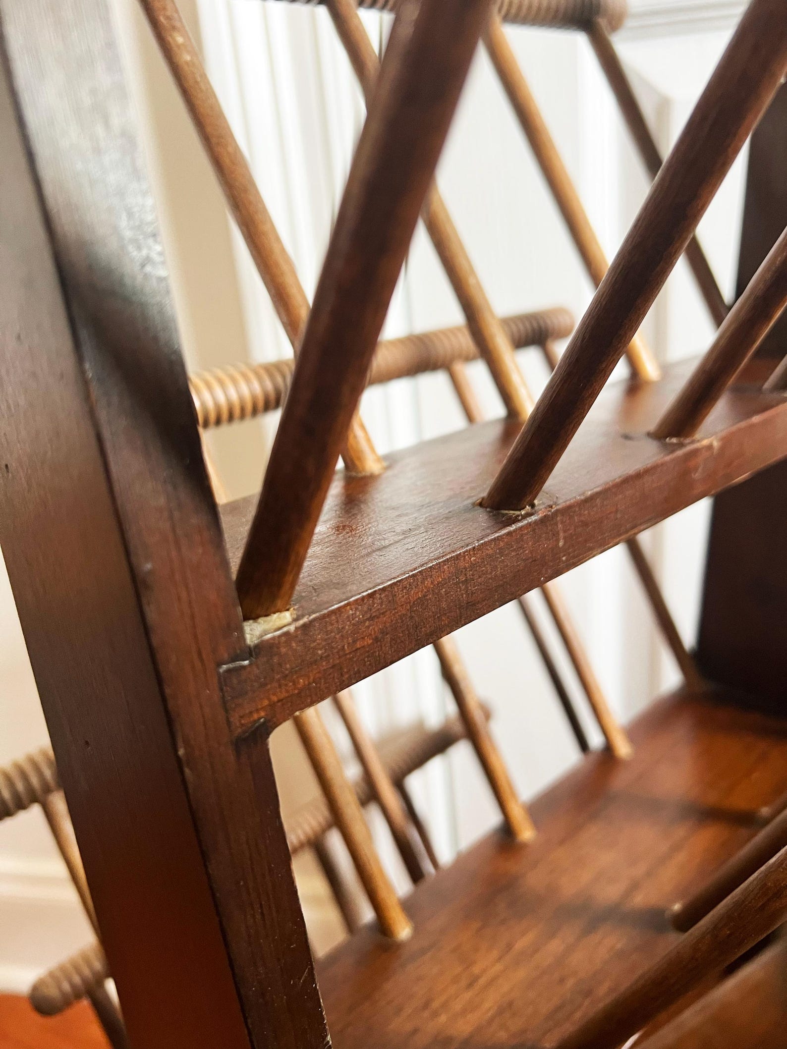 Mid Century Wood Magazine Rack Multi Tier, Turned Spindles Double Sided ...