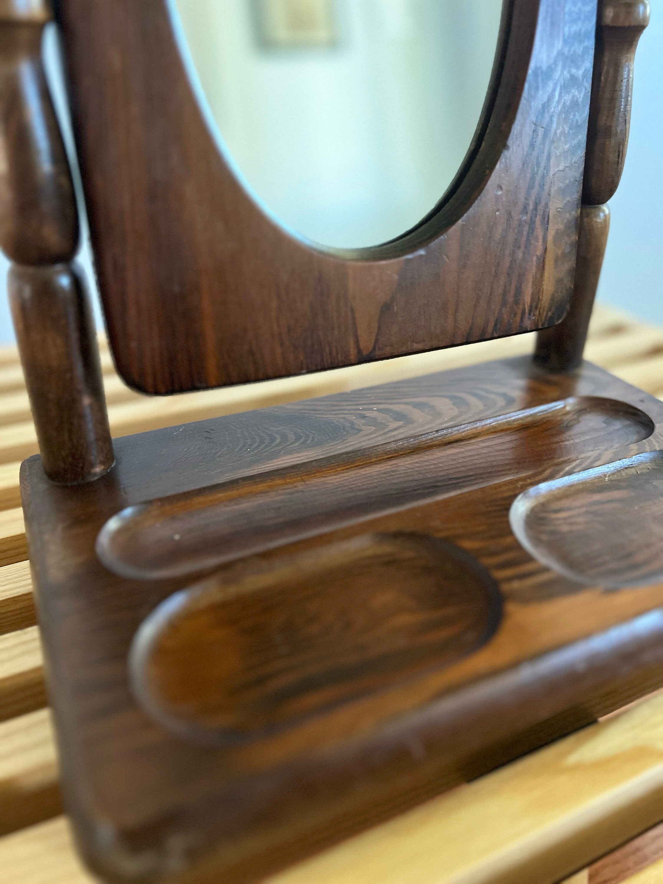 Vintage Wood Vanity Mirror With Valet, Dresser Mirror, Mid-century ...