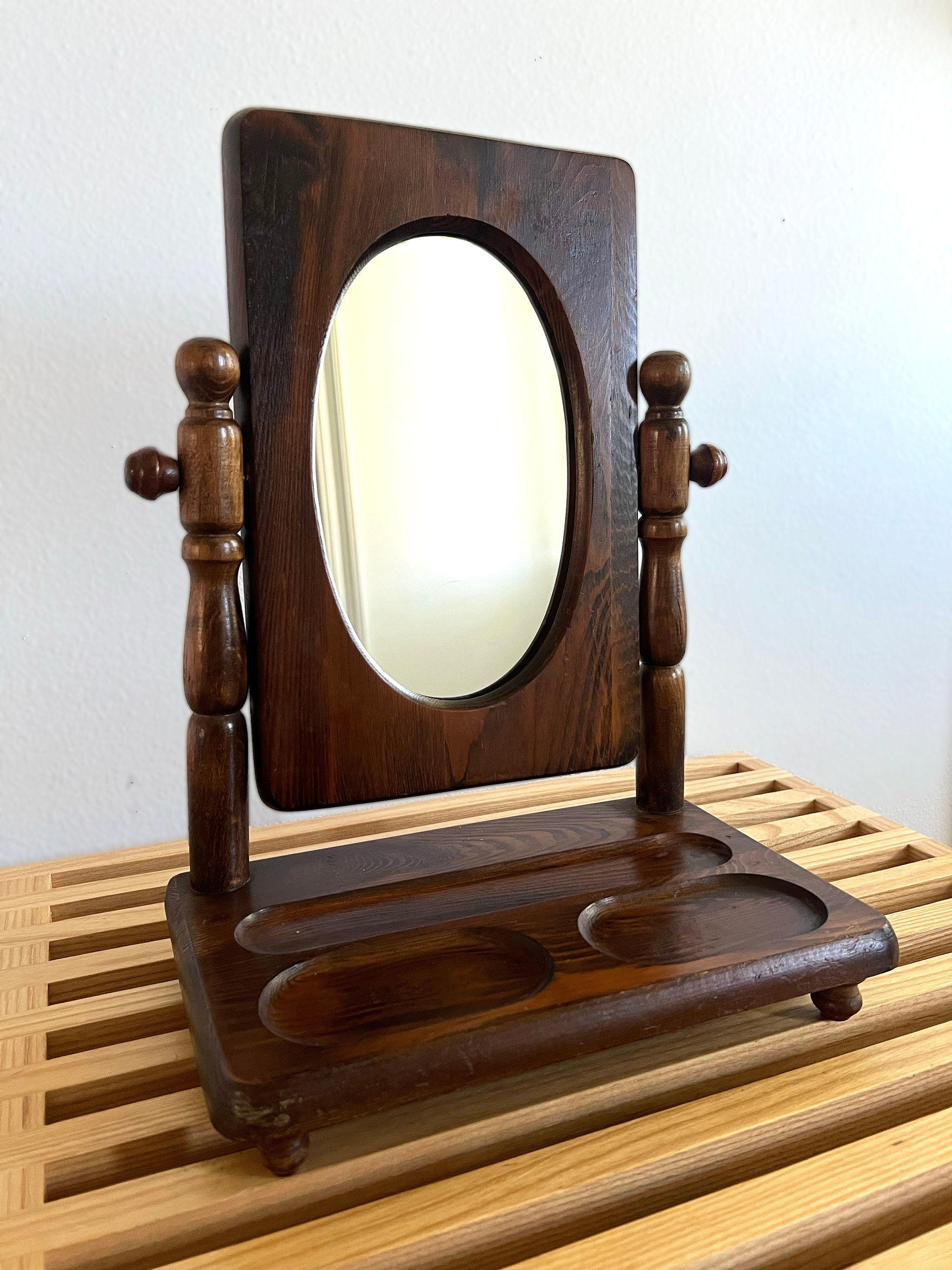Vintage Wood Vanity Mirror With Valet, Dresser Mirror, Mid-century ...