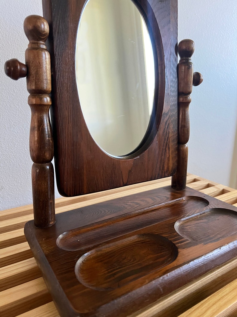 Vintage Wood Vanity Mirror With Valet, Dresser Mirror, Mid-century ...