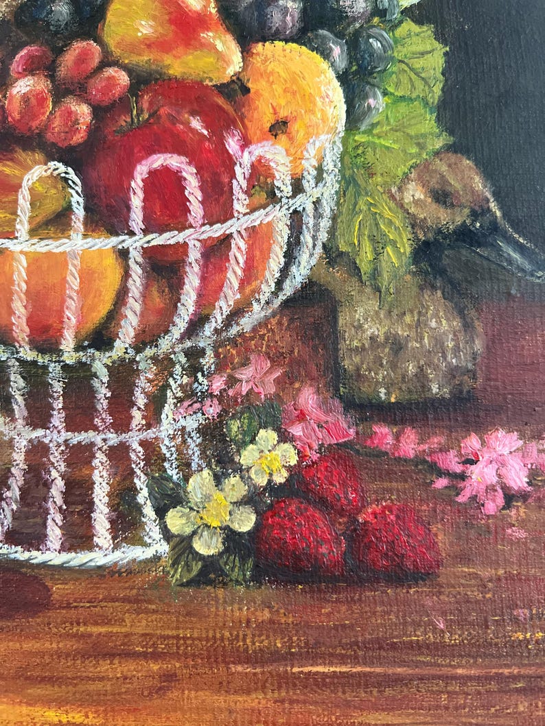Vintage Still Life Fruit Bowl Original Painting on Canvas - Etsy