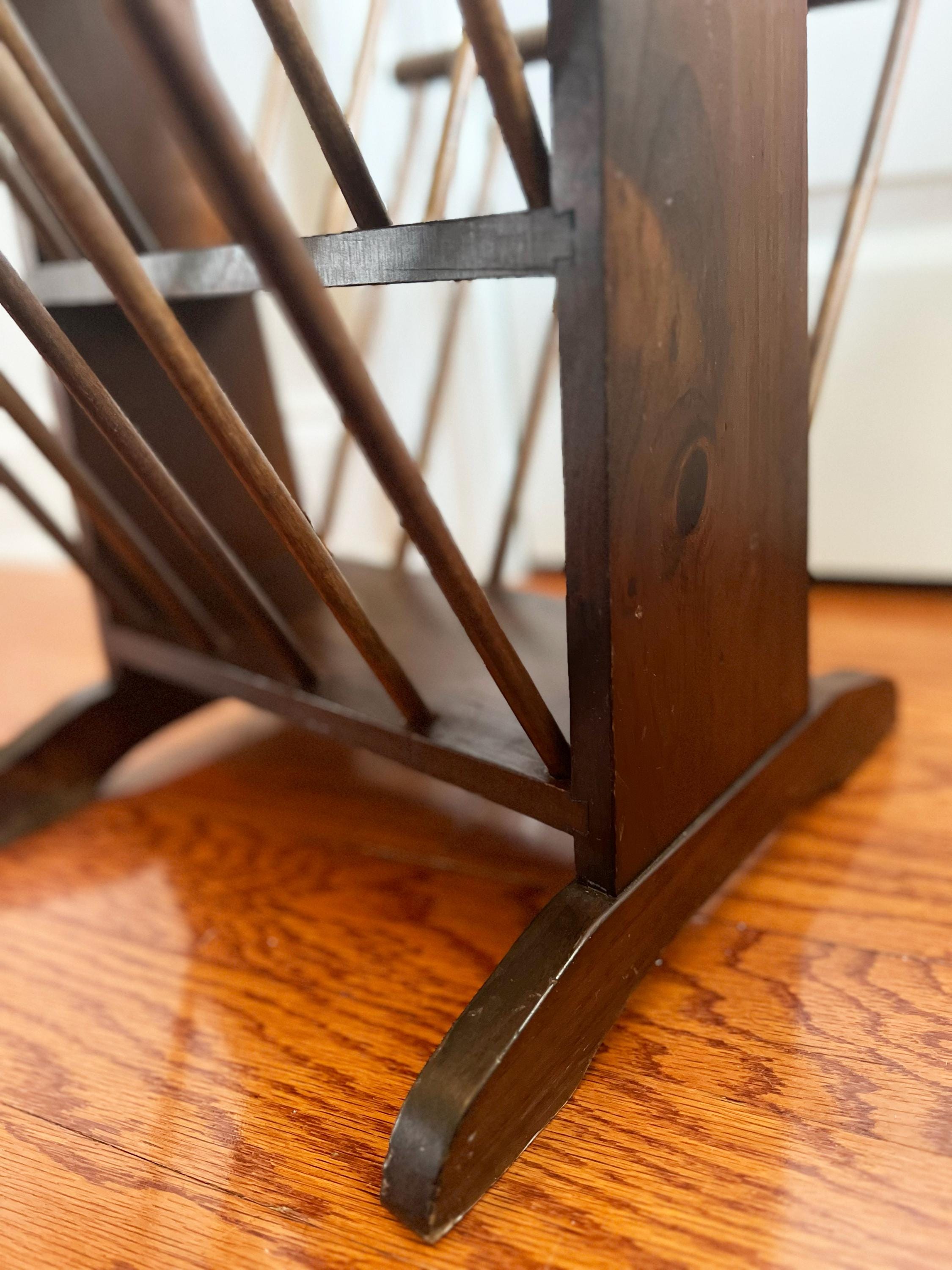 Mid Century Wood Magazine Rack Multi Tier, Turned Spindles Double Sided ...