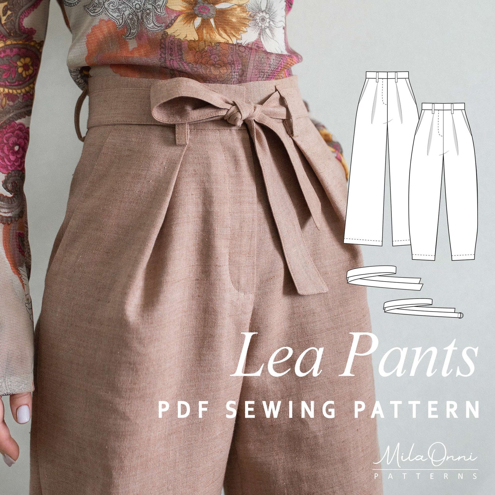 Lea Wide Leg & Tapered Pleated Pants PDF Sewing Pattern for Instant ...