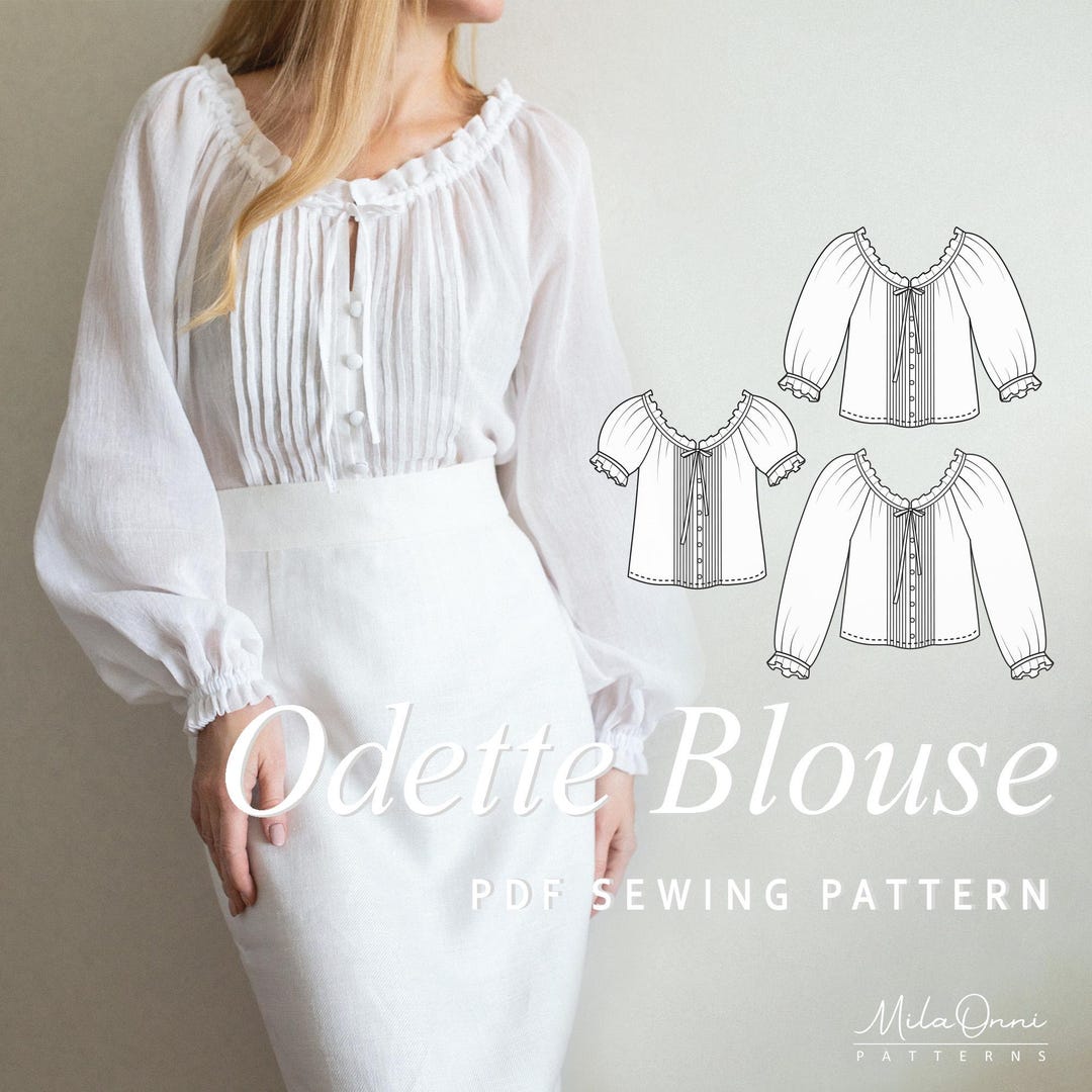 Odette Vintage Blouse Sewing Pattern, Romantic Blouse With Pintucks ...