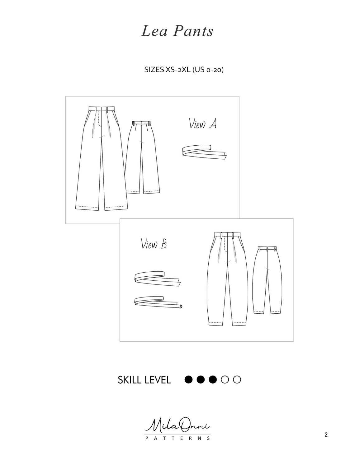 Lea Wide Leg & Tapered Pleated Pants PDF Sewing Pattern for Instant ...