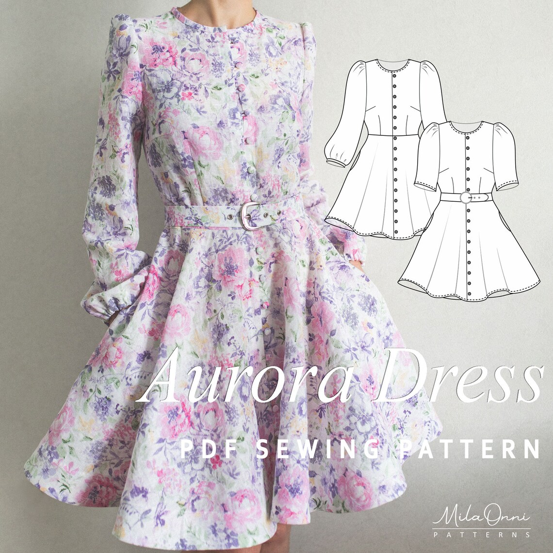 Aurora Dress PDF Sewing Pattern Fitted Bodice Circle Skirt for Wedding Guest, Cocktail Party ...