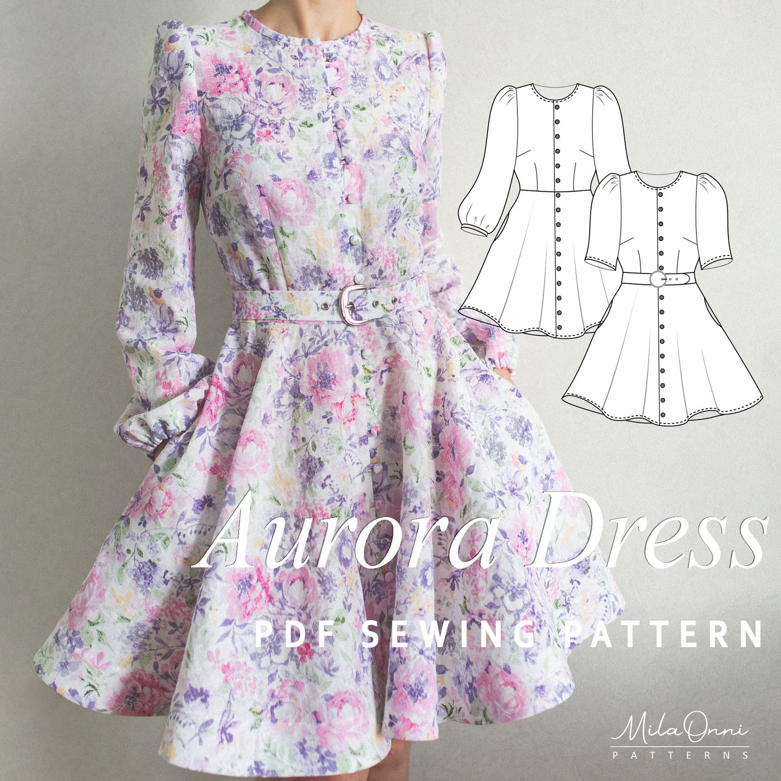 Aurora Dress PDF Sewing Pattern | Fitted Bodice Circle Skirt for ...