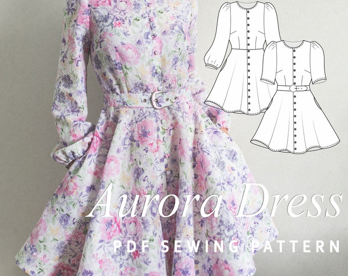 Aurora Dress PDF Sewing Pattern | Fitted Bodice Circle Skirt for ...