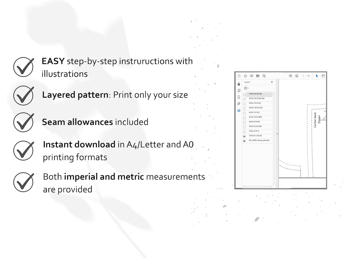 Lea Wide Leg & Tapered Pleated Pants PDF Sewing Pattern for Instant ...