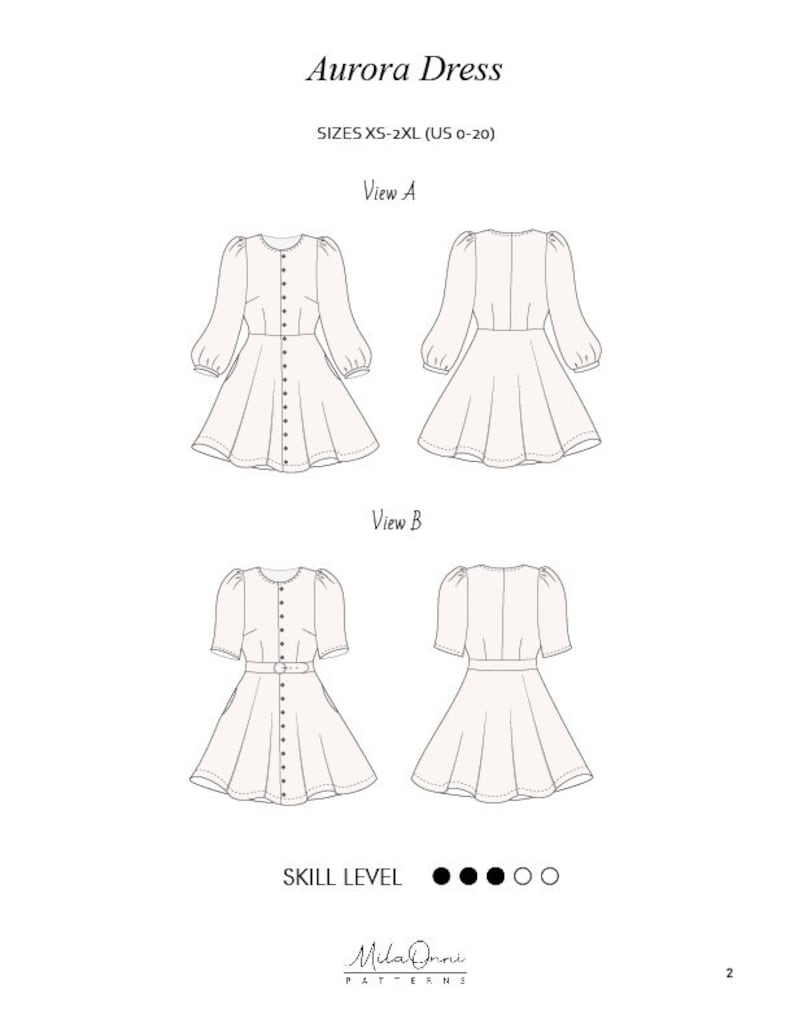 Aurora Dress PDF Sewing Pattern Fitted Bodice Circle Skirt for Wedding Guest, Cocktail Party ...