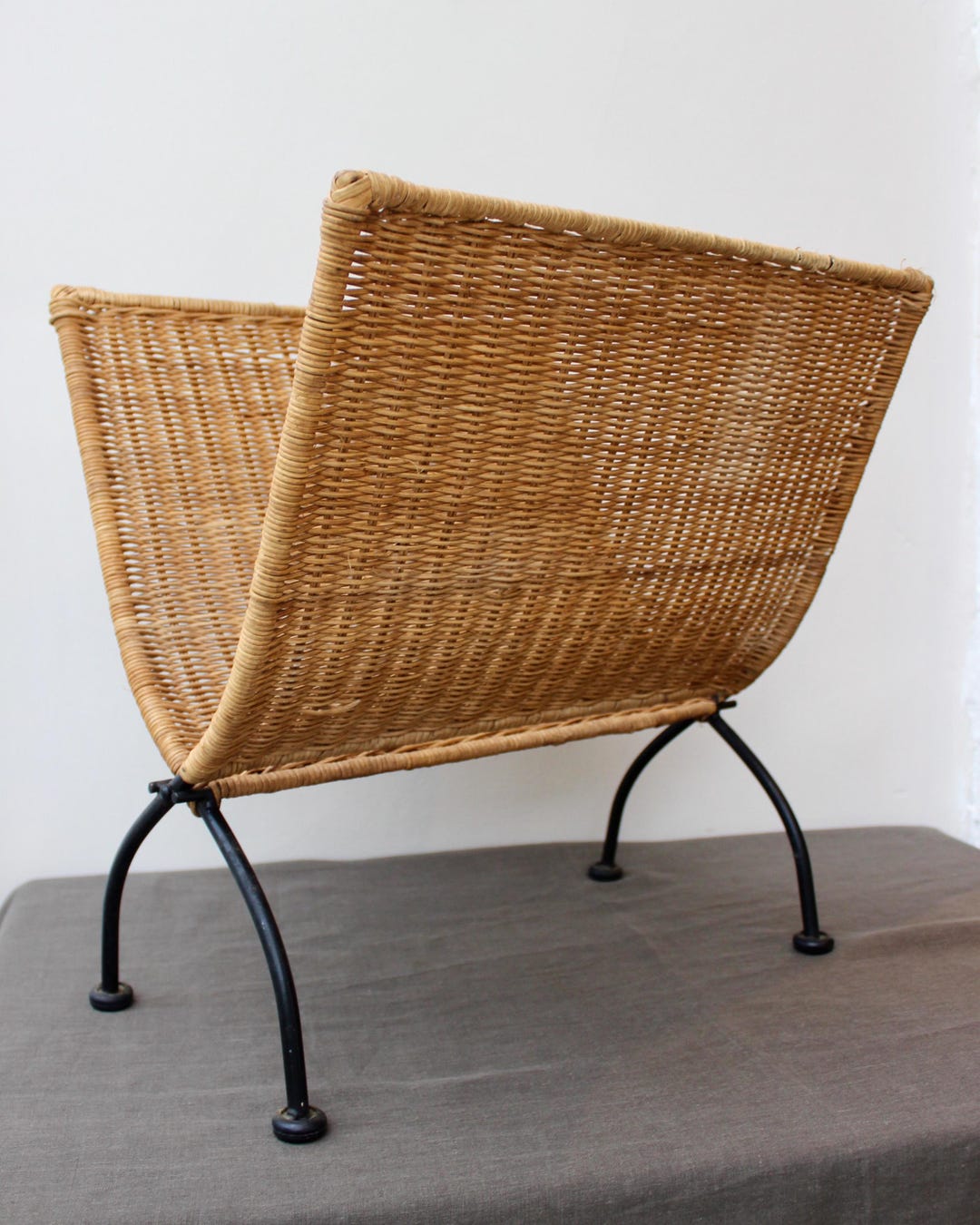 Wicker Woven and Cast Iron Magazine Rack - Etsy
