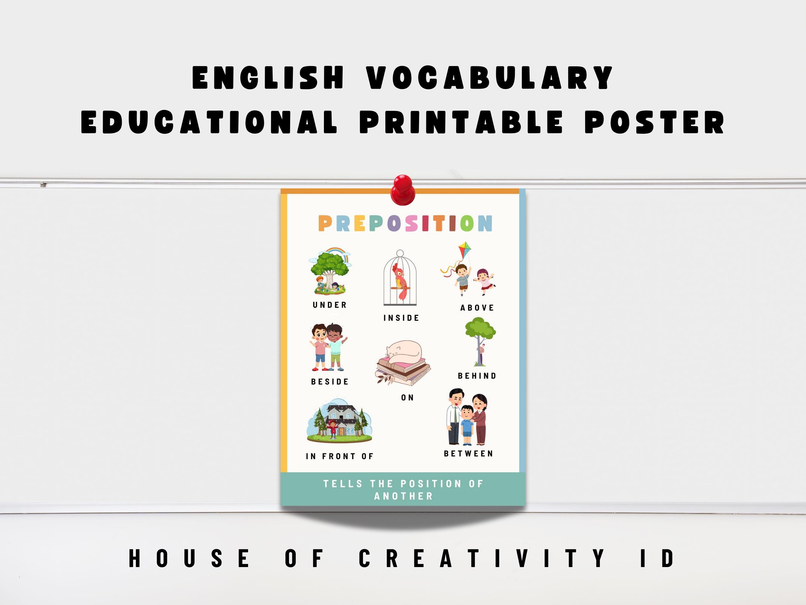 Parts of Speech Poster, Noun Verb Adjective Adverb Preposition ...