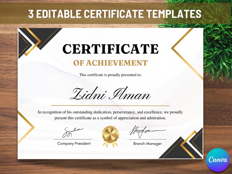 3-pack Editable Premium Black & Gold Certificate Templates ...