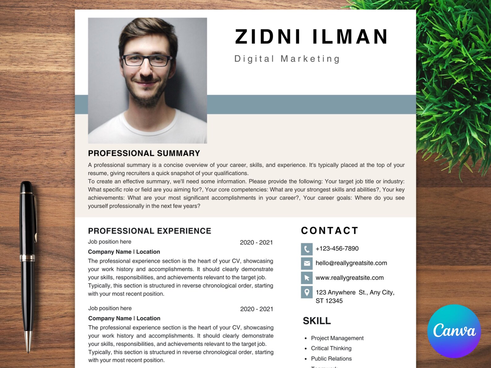 Editable Modern Resume Template: CV, Cover Letter & References (canva ...