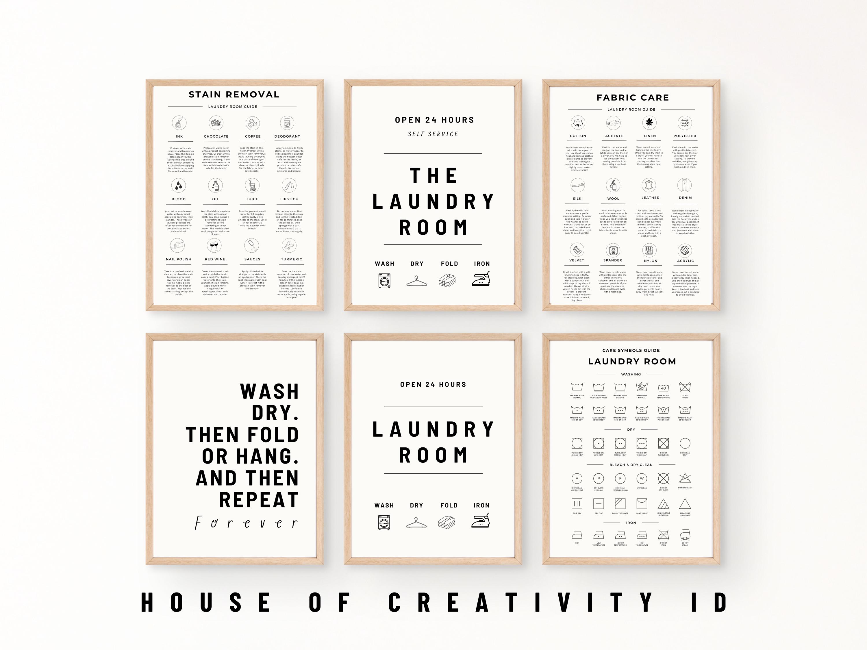 Laundry Room Signs, Set of Laundry Room Art, Laundry Room Care Guide ...