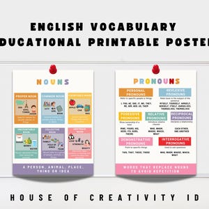 Parts of Speech Poster Vol.2 , Noun Verb Adjective Adverb Preposition ...